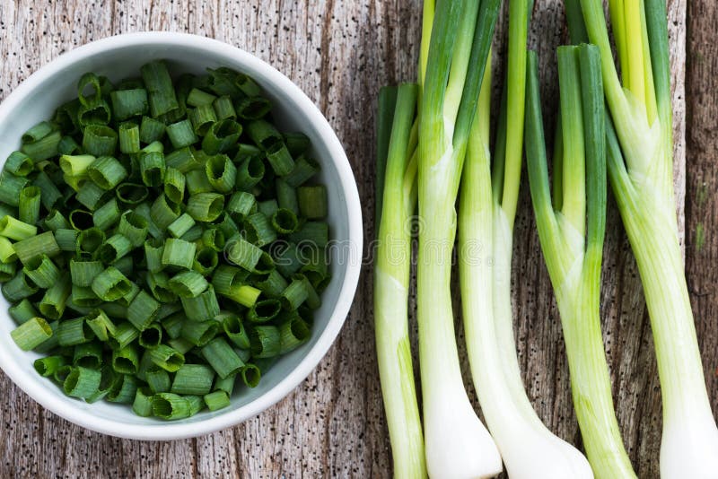 Chopped Spring Onions in White Bowl Stock Image - Image of diet, detail ...