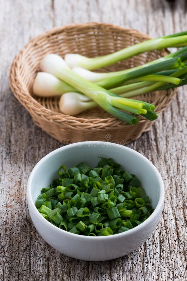 Chopped Spring Onions in White Bowl Stock Photo - Image of healthy ...