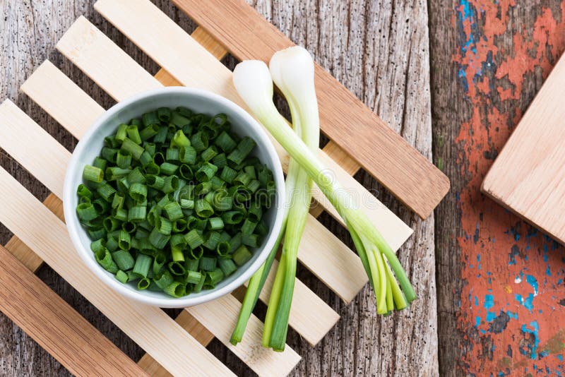 Chopped Spring Onions in White Bowl Stock Photo - Image of healthy ...