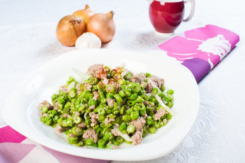 Chopped String Beans with Mince Pork in Coconut Milk Stock Image ...