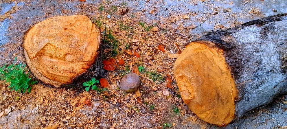 Chopped Tree Laying Down on Ground in Forest Stock Photo - Image of ...