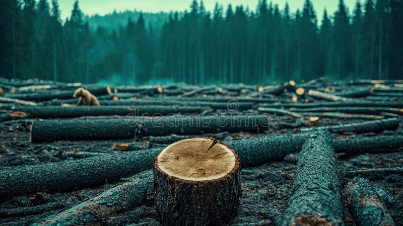 Chopped Trees and Fallen Trunks in Forest with Bear Stock Image - Image ...