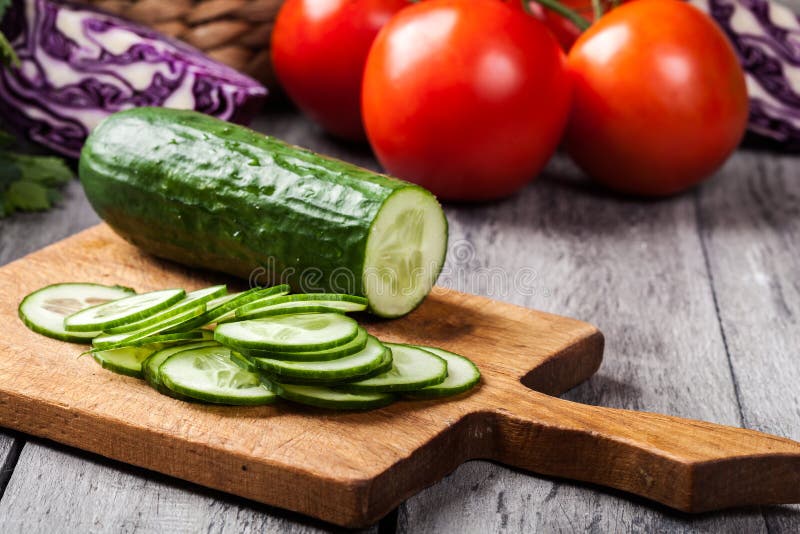 Chopped Vegetables: Cucumber on Cutting Board Stock Image - Image of ...