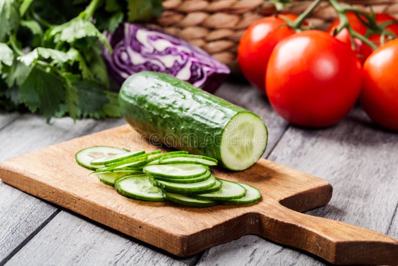 Chopped Vegetables: Cucumber on Cutting Board Stock Image - Image of ...