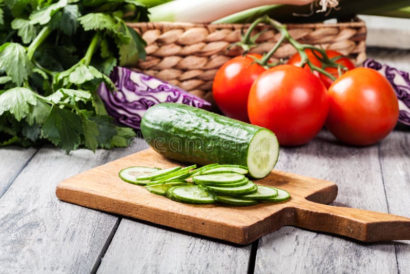 Chopped Vegetables: Cucumber on Cutting Board Stock Image - Image of ...