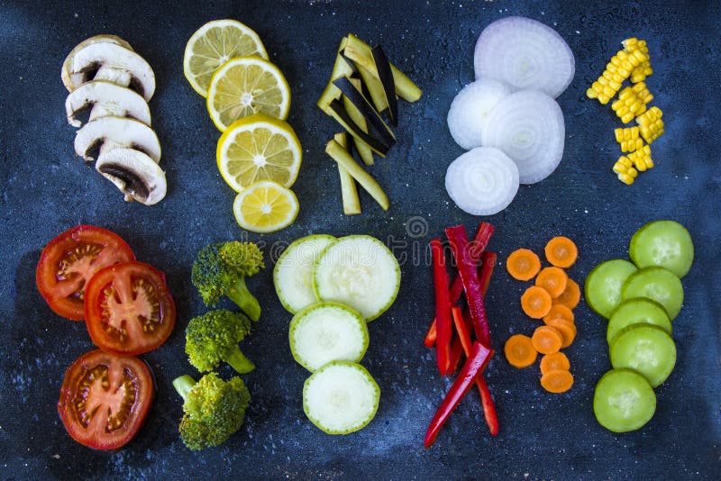 Chopped Vegetables, Sliced and Cutting Vegetables on the Table Stock ...