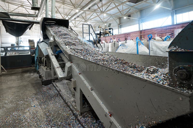 Production Line with Conveyors at Waste Recycling Plant Stock Photo ...