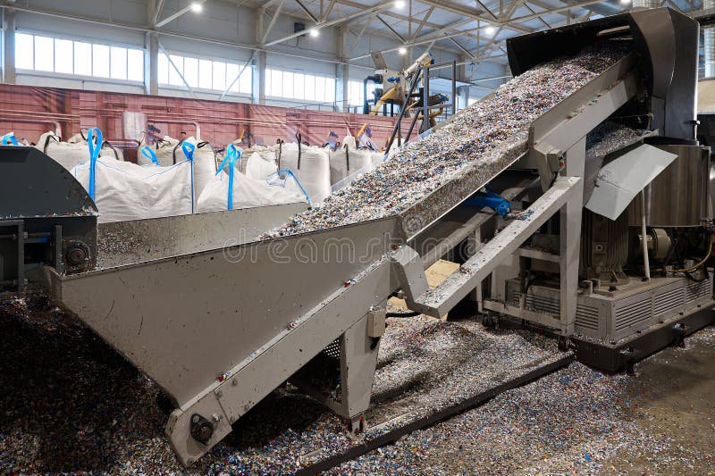 Chopped Waste Plastic Transported by Production Line Stock Image ...