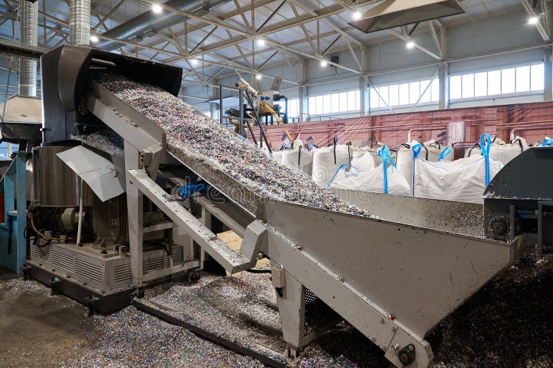 Chopped Waste Plastic Transported by Production Line Stock Image ...