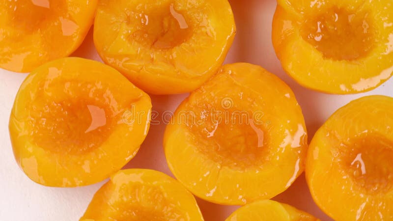 Chopped Yellow Peaches, Rotation in Circle. Canned Fruit, Turning Stock ...
