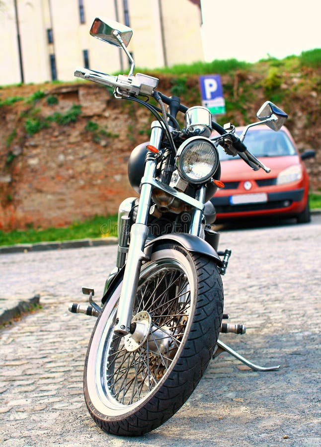 Chopper motorcycle stock photo. Image of headlight, outside - 144034574