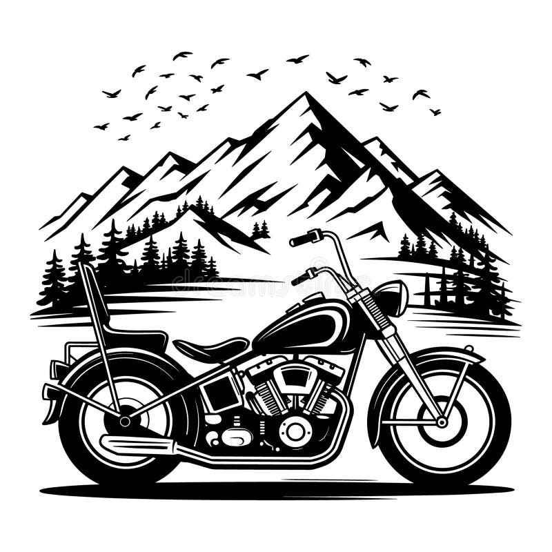 Chopper Motorcycle Mountain Vector Scene Stock Vector - Illustration of ...
