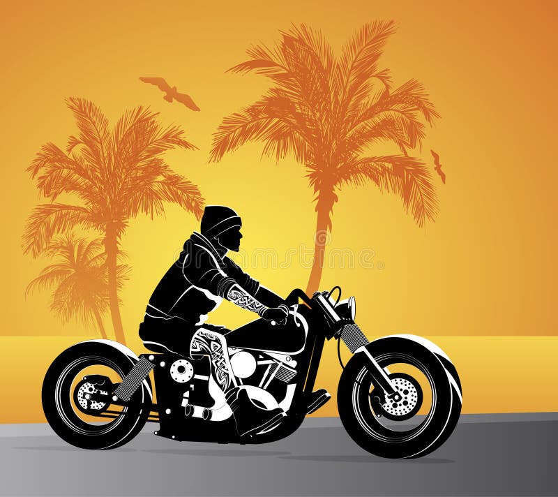 Biker Logo Design with Man and His Motorcycle Stock Vector ...