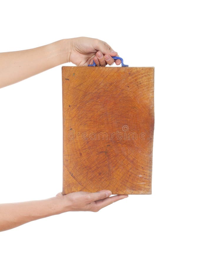 Chopping Block in Hand Isolated on White Stock Photo - Image of ...