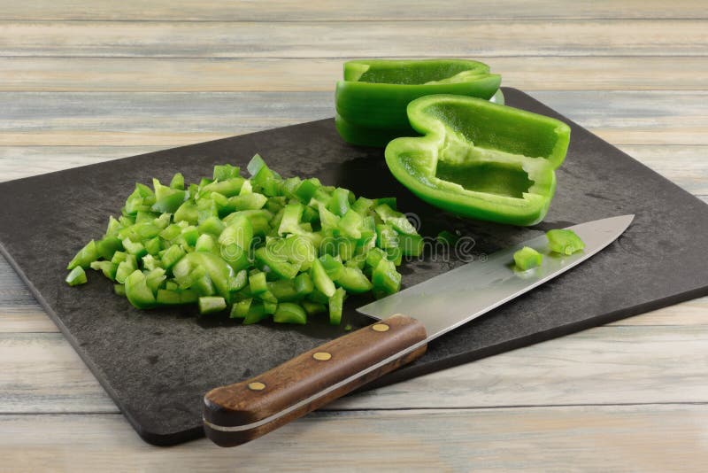 Chopping Green Bell Peppers Stock Image - Image of table, peppers ...