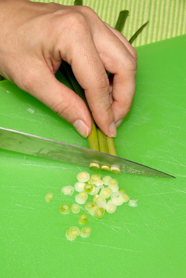 Chopping green onions stock image. Image of spices, vegetable - 12320261