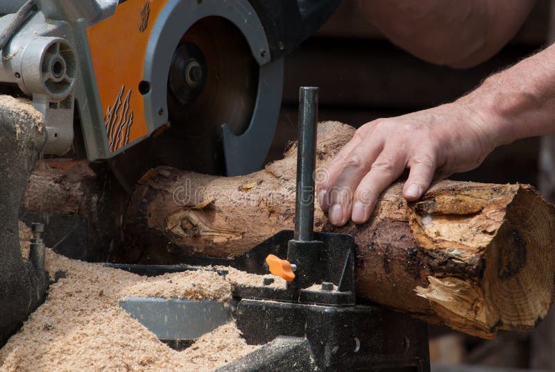 Chopping Logs with Circular Saw Stock Image - Image of garden, cutting ...