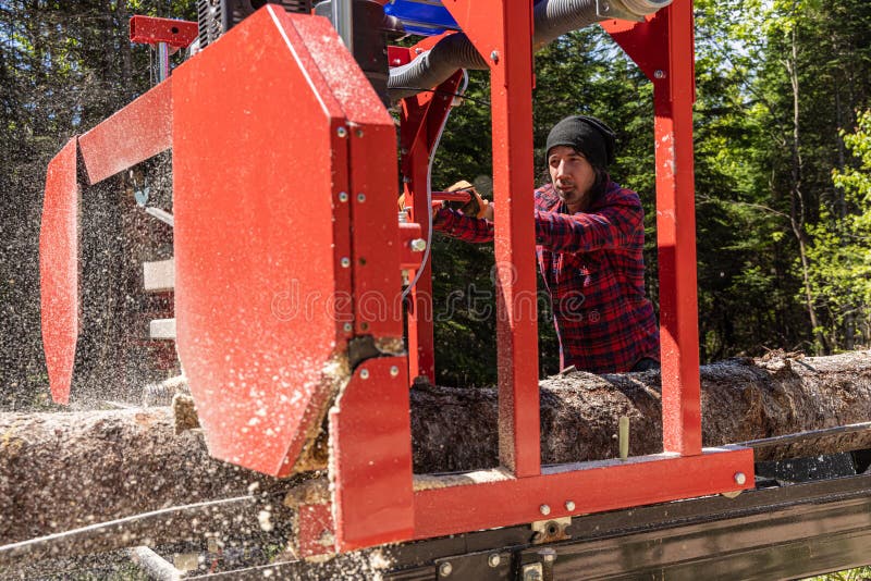 Chopping Logs from Trunks on Trailer Saw Stock Photo - Image of trailer ...