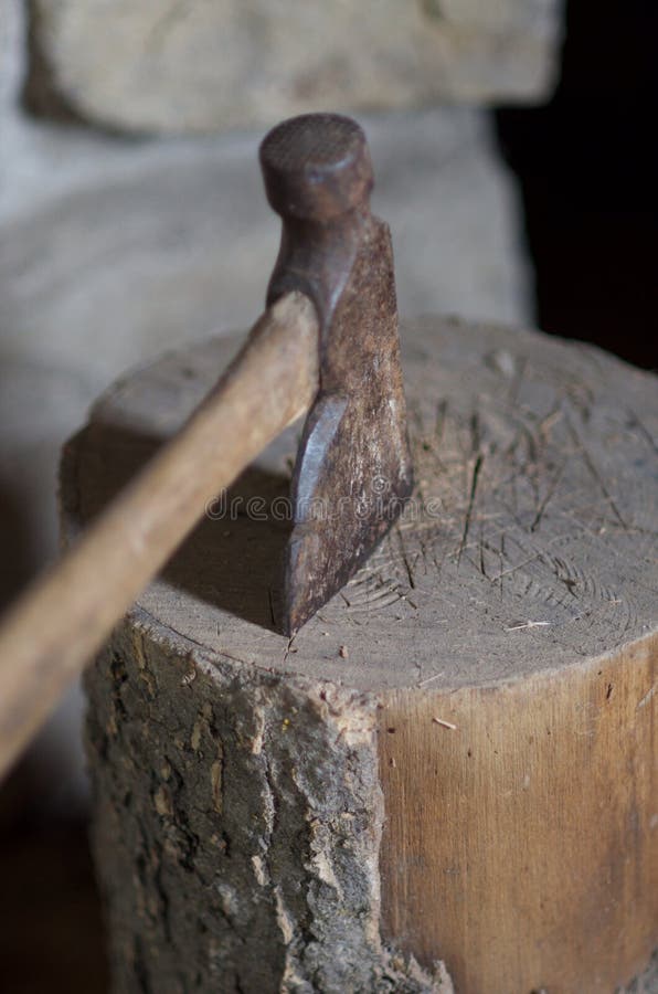 Chopping wood with an axe stock photo. Image of block - 44407894