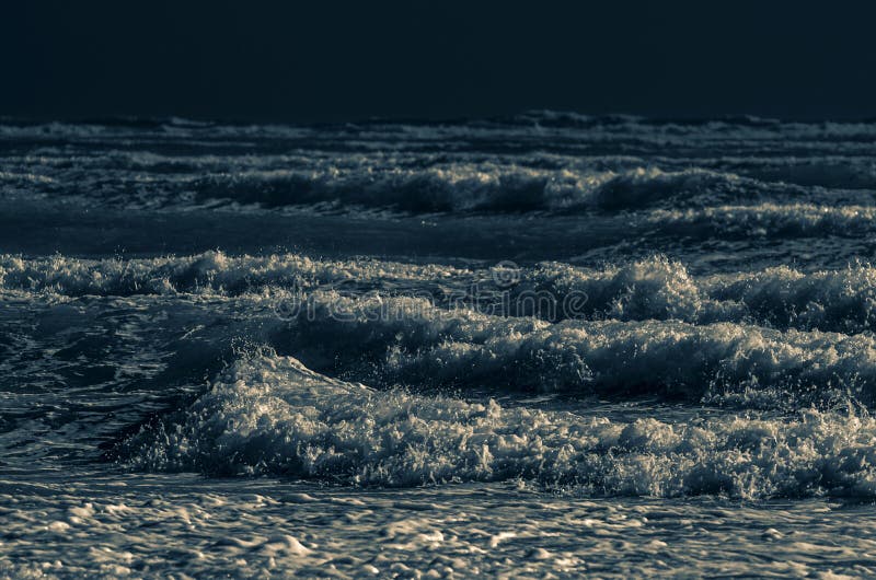 Choppy Incoming Waves by Moonlight Stock Photo - Image of rhythm, ocean ...
