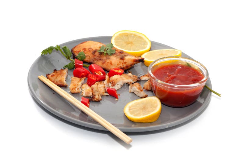 Chopstick and Chicken Breast with Sauce Stock Image - Image of dish ...