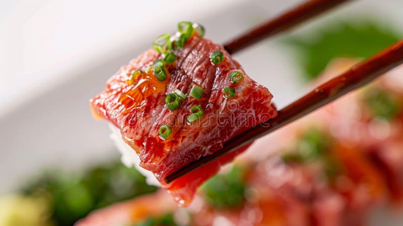 Chopsticks Holding a Meat and White Rice Cube Stock Illustration ...