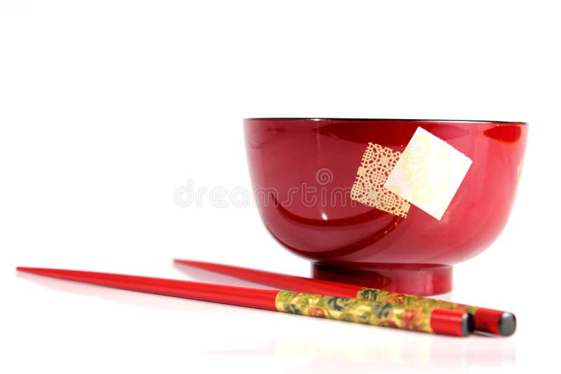 Chopsticks and Red Japanese Bowl Stock Photo - Image of dining ...