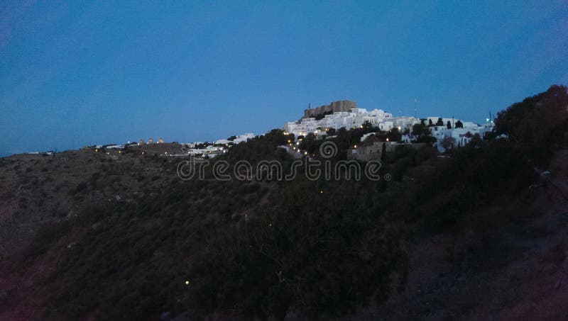 Chora of Patmos stock photo. Image of blue, hill, architecture - 42900374
