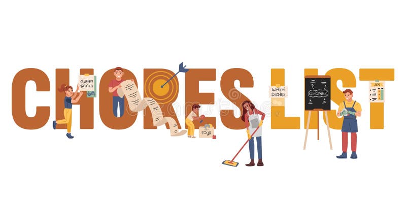 Chores List Flat Text stock vector. Illustration of mopping - 285097386