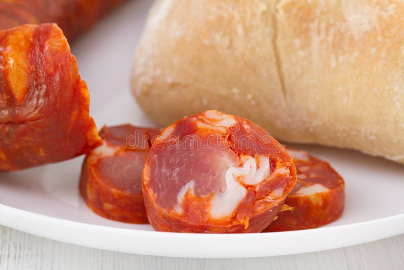 Chorizo with bread stock image. Image of dinner, appetizer - 28590459