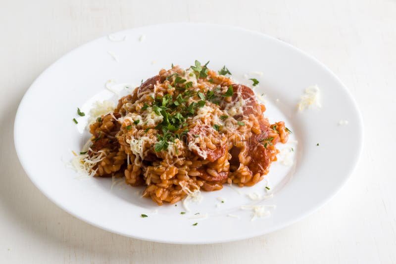 Chorizo Risotto with Tomato Stock Photo - Image of meal, healthy: 100847694