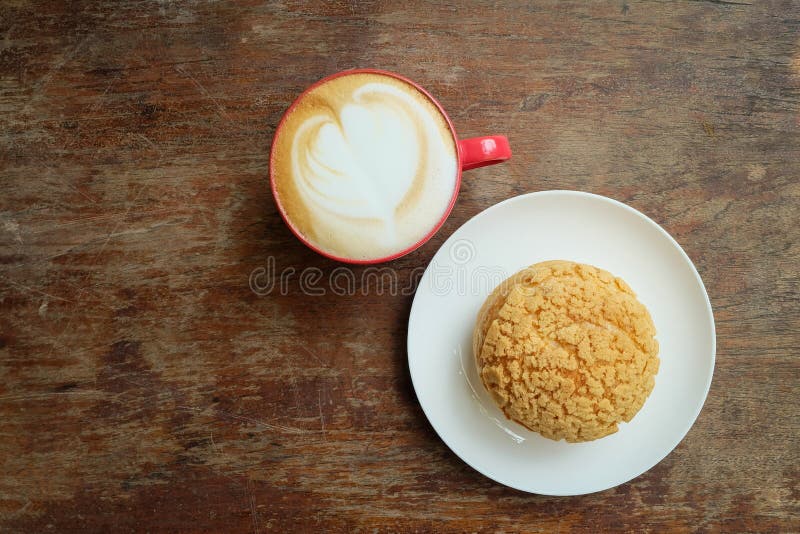 Chou cream and hot latte stock image. Image of chou - 107604783
