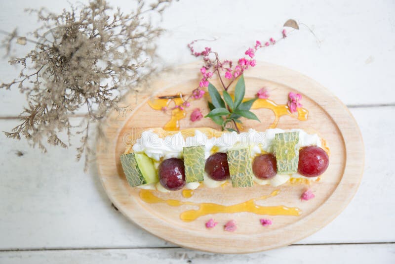 Choux cream with fruit stock photo. Image of pastry - 141578528