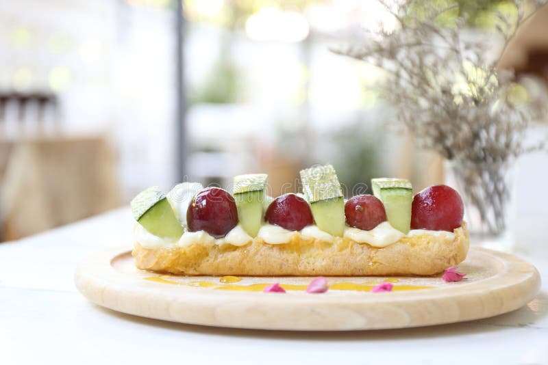 Choux Cream with Fruit, Dessert Stock Image - Image of breakfast, snack ...