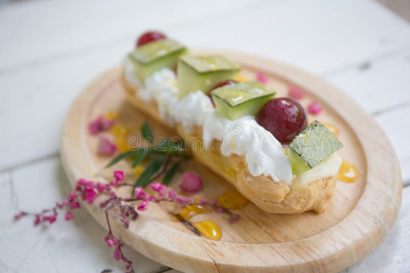 Choux Cream with Fruit, Dessert Stock Image - Image of holiday, bakery ...