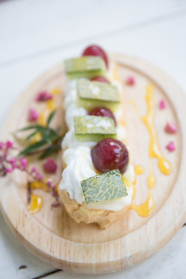 Choux cream with fruit stock photo. Image of baked, fresh - 47737554