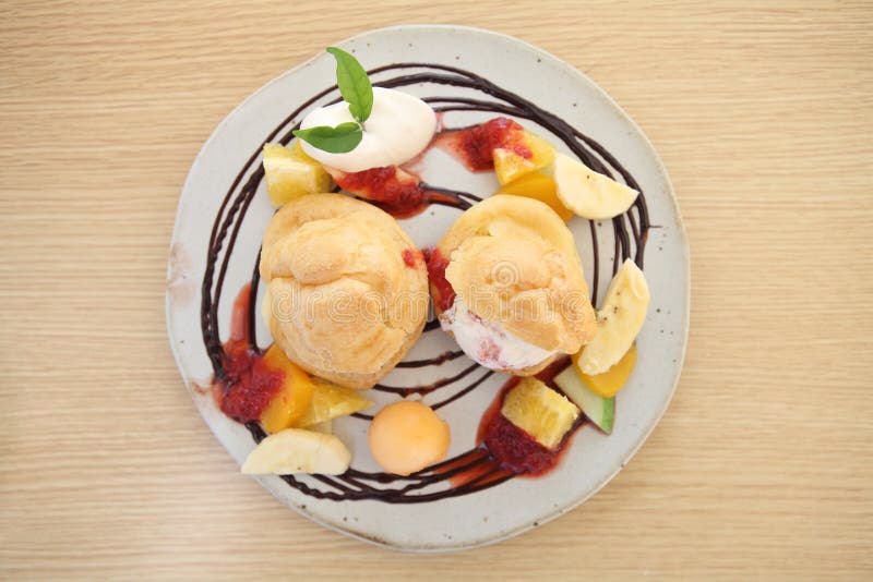 Choux Cream Ice Cream with Fruits Stock Image - Image of baked, food ...