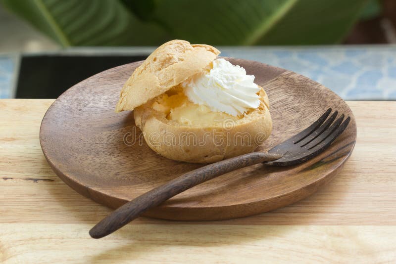 Choux Cream on plate stock image. Image of closeup, french - 76191387