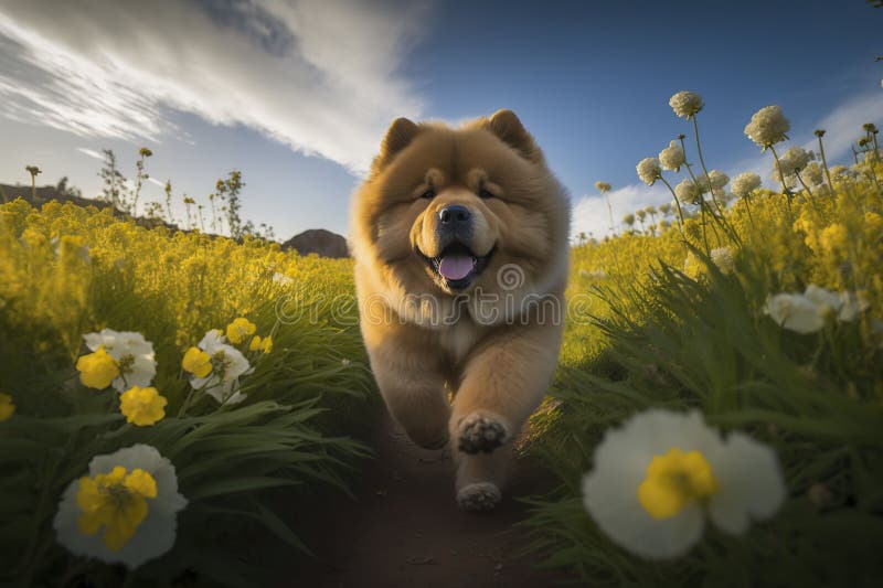 A Chow Chow Puppy Running through a Field. Generative AI Stock Photo ...