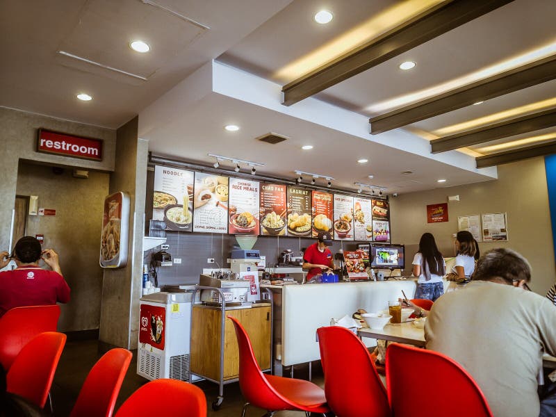 Chowking Restaurant in the Philippines. People Lining Up and Ordering ...