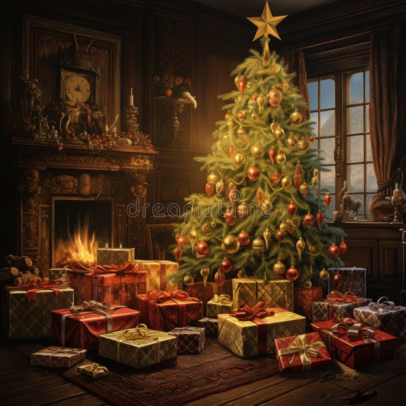 Chrismass Tree and Goft Boxes, Festive Holiday Chrismass Eve Background ...