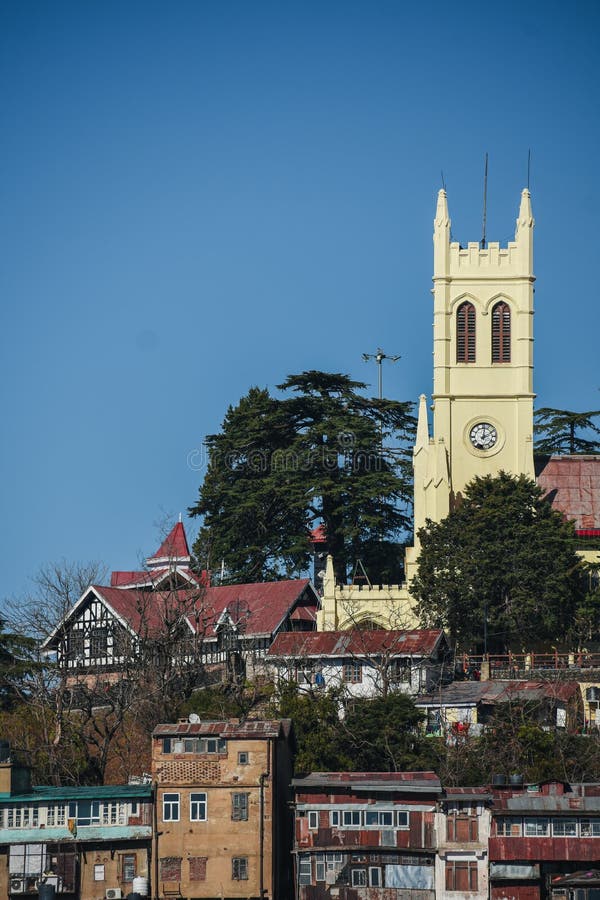 Christ Church, Shimla between the Town. Stock Photo - Image of posts ...