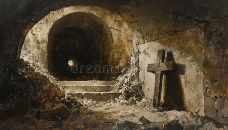 Christ in an Open Tomb with a Cross Waiting for the Light Stock ...