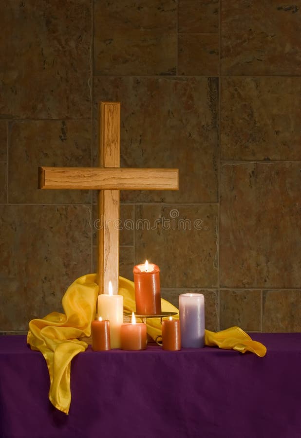 Christian Altar with Cross and Candles Stock Photo - Image of fire ...