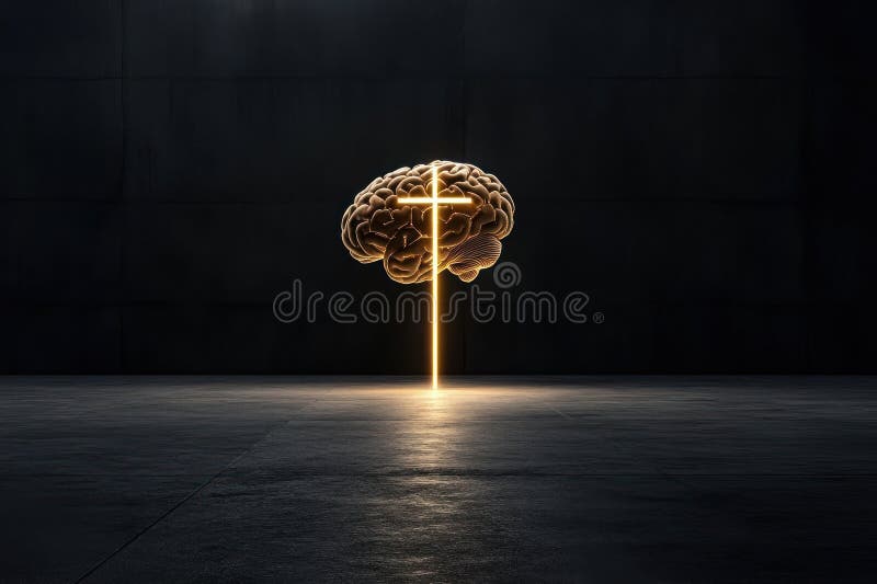 Christian Artificial Intelligence with Human Brain and Glowing Cross on ...
