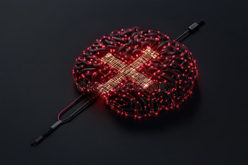 Christian Artificial Intelligence with Human Brain and Glowing Cross on ...