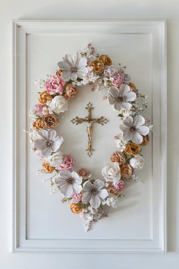 Christian Catholic Cross Framed by Flowers Stock Illustration ...