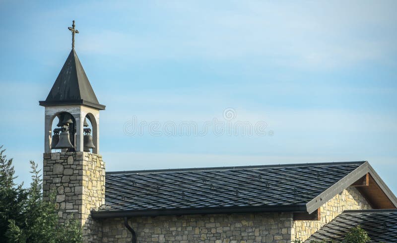 Christian Catholic Stone Church with Bell Tower. Stock Image - Image of ...