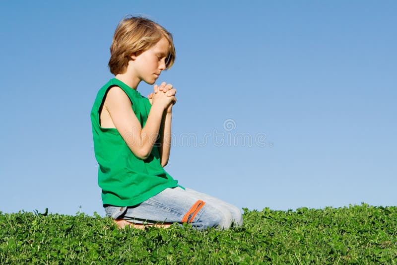 Christian Child Kneeling Praying Stock Photo - Image of person ...