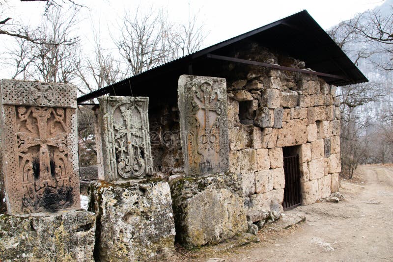 Christian Church in the Forest. Old Monastery Complex Stock Photo ...